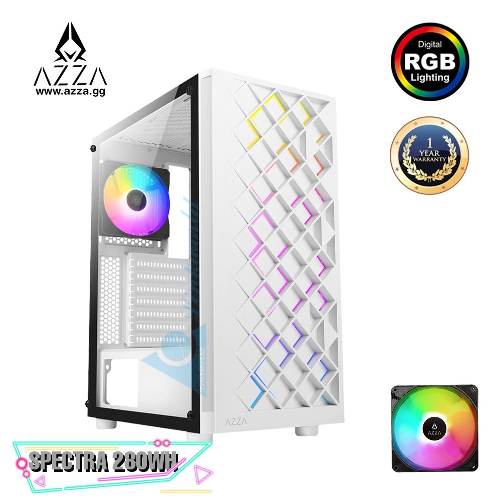 AZZA ATX Mid Tower Tempered Glass ARGB Gaming Case SPECTRA 280W with ...