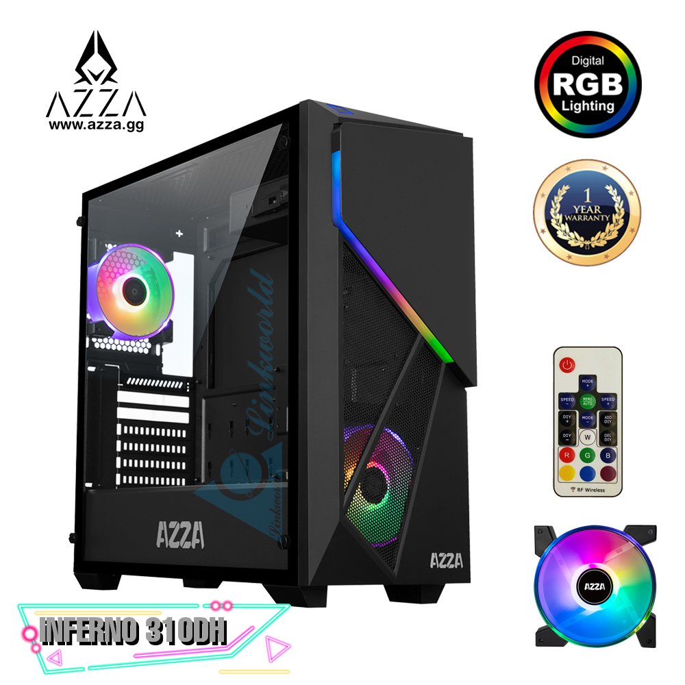 AZZA ATX Mid Tower Tempered Glass ARGB Gaming Case INFERNO 310DH with ...