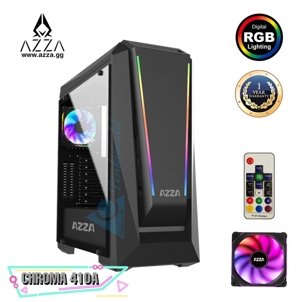 AZZA ATX Mid Tower Tempered Glass ARGB Gaming Case CHROMA 410A with RF ...