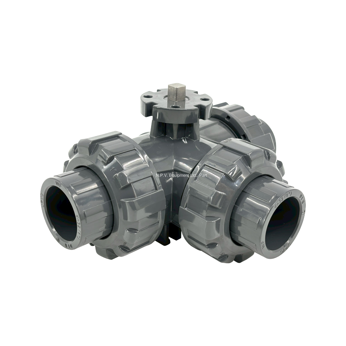 WF - UPVC SCH80 Direct Mount 3-Way Ball Valve L Port ASTM