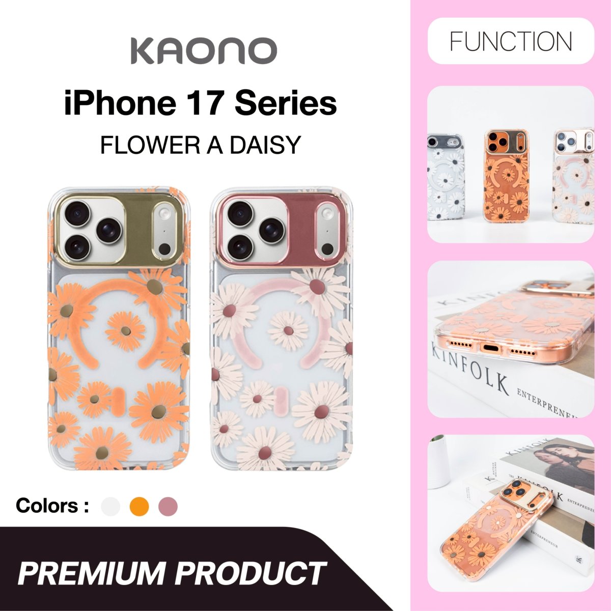 เคส KAONO iPhone 17 ลาย Daisy แม่เหล็ก ใสกันเหลือง สวยทนทาน
