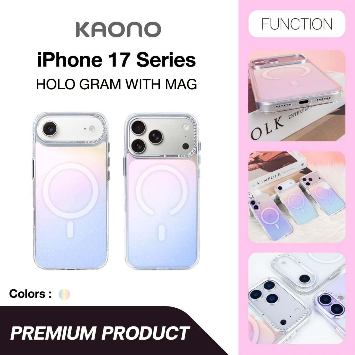 KAONO เคสโฮโลแกรมเพชร iPhone 17 รองรับ MagSafe หรูหราใส