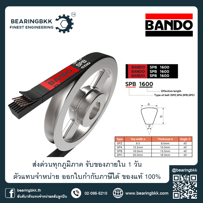 สายพานร่องวี BANDO SPZ1340LW Narrow V-BELT - bearingbkk