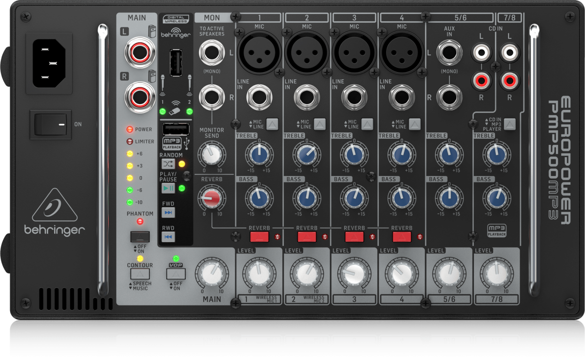 Behringer PMP500MP3 Ultra-Compact 500W 8-Channel Powered Mixer