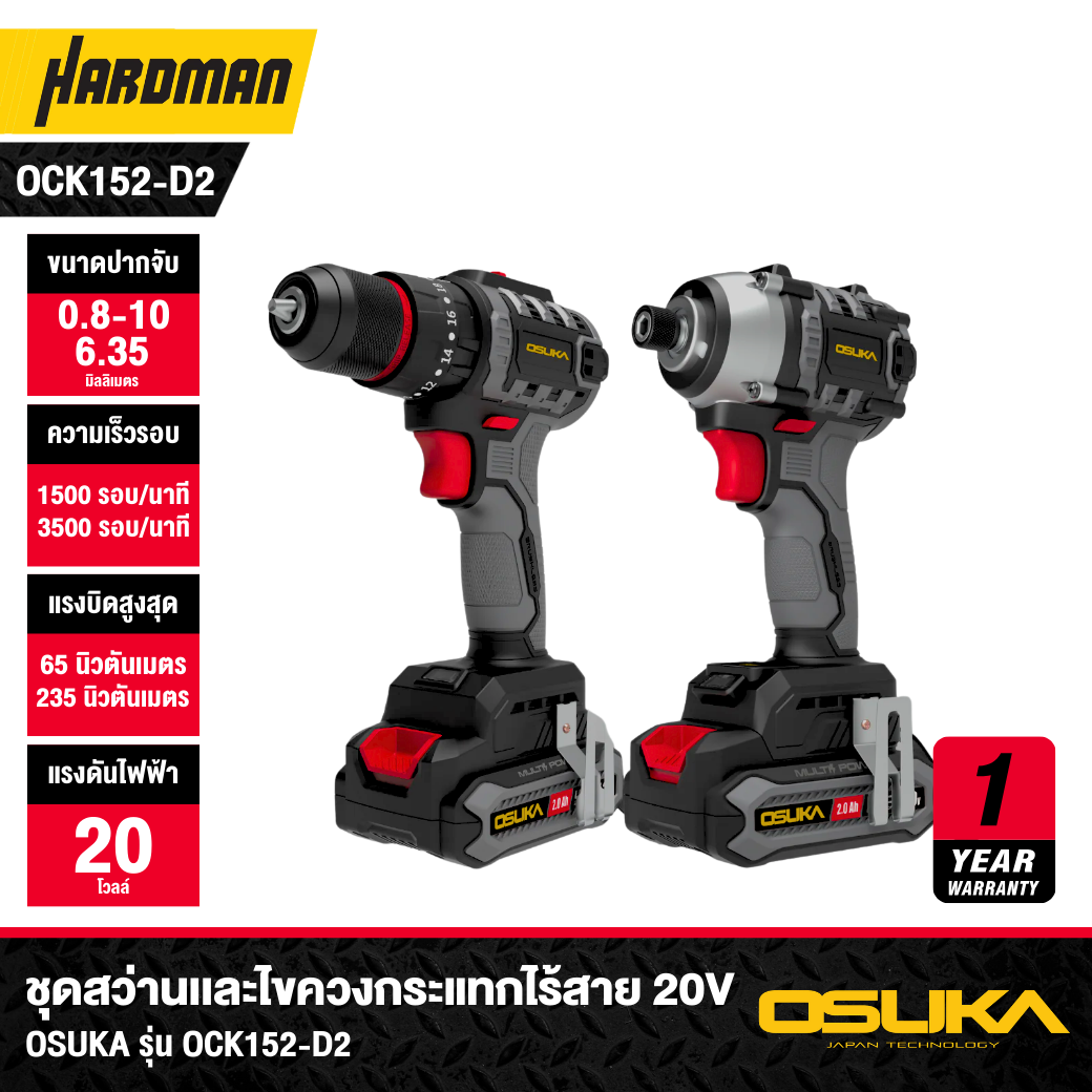 OSUKA OCK152-D2 Cordless Impact Drill & Impact Driver Combo Set