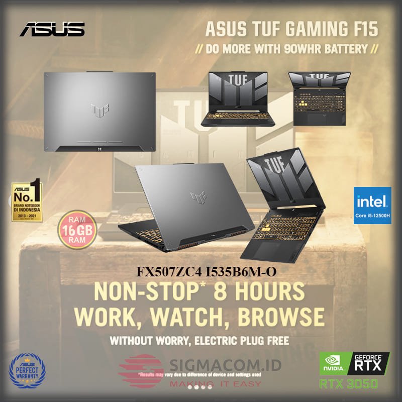 Asus TUF Gaming F15 FX507ZC4-I535B6M-O i5-12500H RTX 3050 RAM 16GB SSD ...