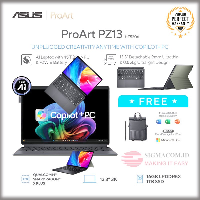 Asus ProArt PZ13 HT5306QA-OLEDSP11M [SNAPDRAGON X PLUS X1P42100|RAM ...