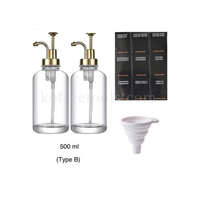 ชุดขวดcoffee syrup dispenser ฝาทอง 500 ml (2ขวด+coffee label ) type B - koffeetools