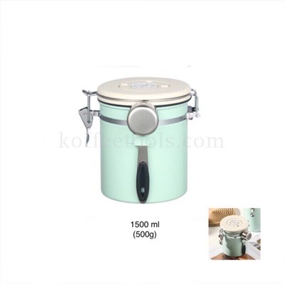 โถสแตนเลสสูญญากาศเก็บเมล็ดกาแฟสีเขียวฝาสีขาวครีม 1500 ml/ 500 g - koffeetools