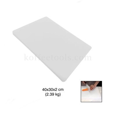เขียงพลาสติก PE ขนาด 40x30x2 cm สีขาว - koffeetools