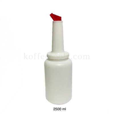 ขวดใส่น้ำหวาน/น้ำผลไม้ พลาสติกPP 2500 ml สีขาว/แดง เกรด B - koffeetools