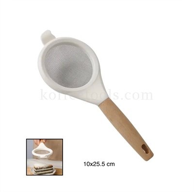 กระชอนอเนกประสงค์ 10x25.5 cm ก้นกลม ด้ามไม้ - koffeetools