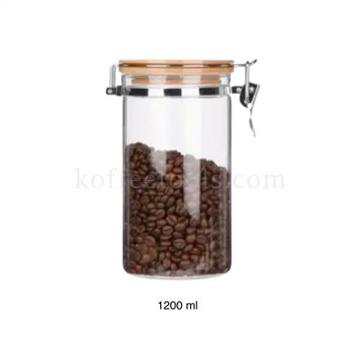 โถแก้วสูญญากาศเก็บเมล็ดกาแฟฝาไม้ 1200 ml (450 g) - koffeetools