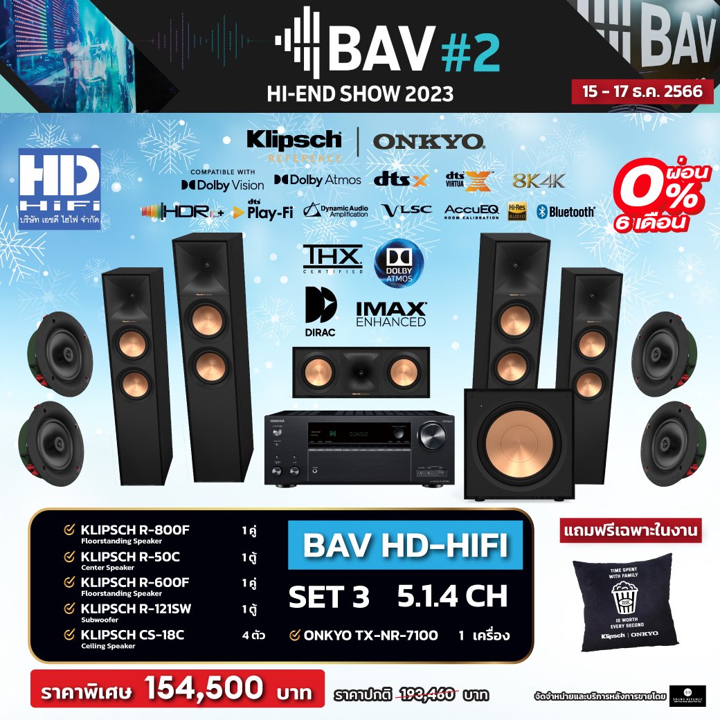 Onkyo TX-NR7100 + ชุดลำโพง Klipsch R800F + R50C + R600F + CS18C + R121SW - hd-hifi