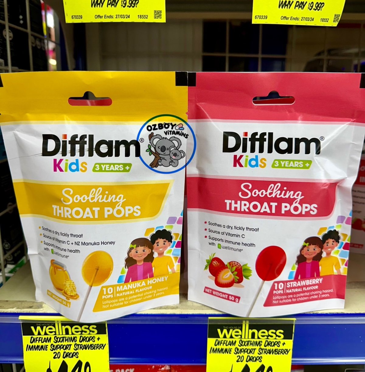 Difflam kids throat pops Strawberry - ozboyvitamins