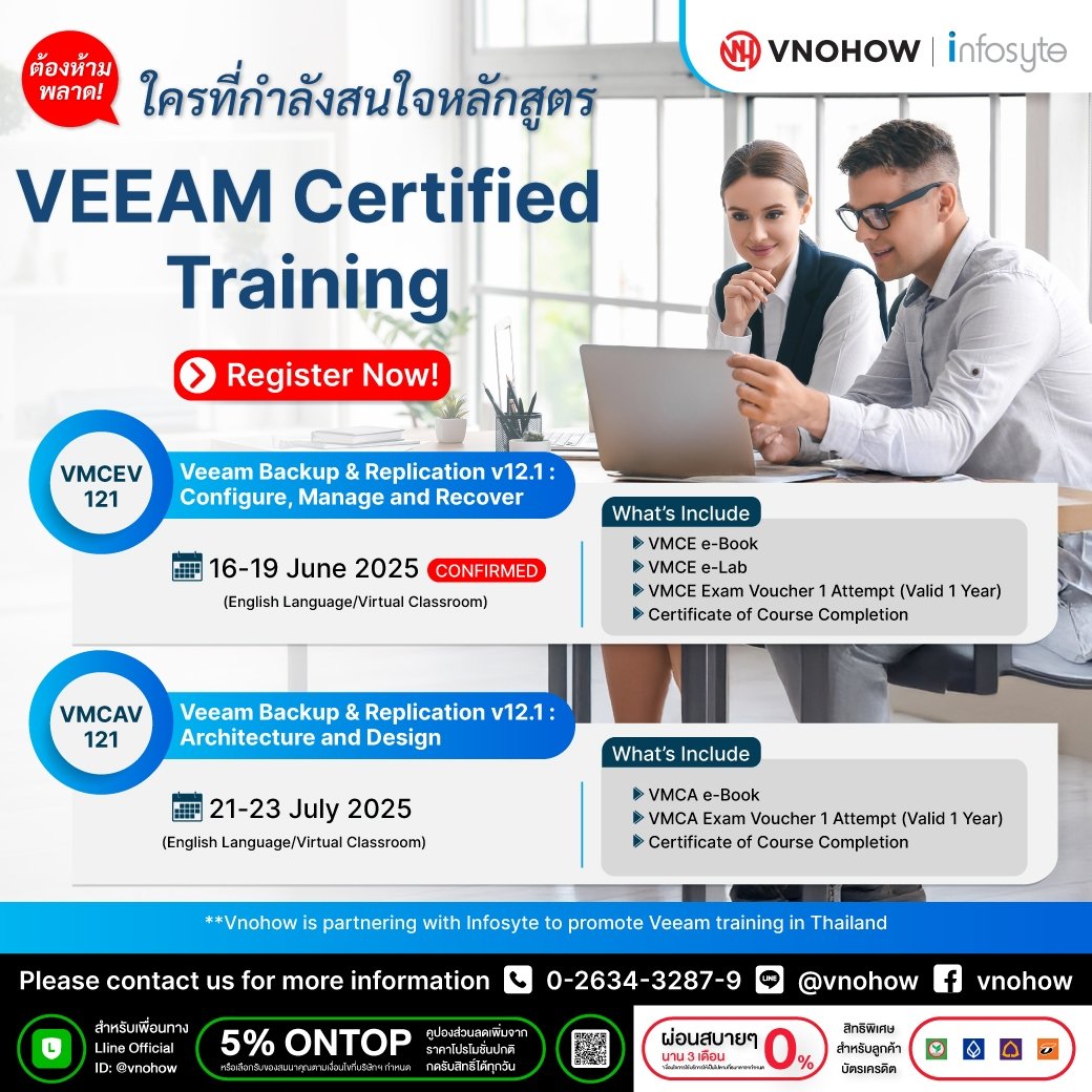 มาแล้ว! ใครที่กำลังสนใจหลักสูตร Veeam Certified Training ต้องห้ามพลาด!!