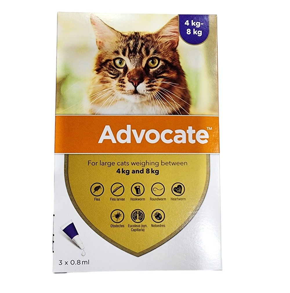 Advocate for Large Cats แมว 4 - 8 กก. [3 หลอด/กล่อง] ยาหยอดแมว (สีแถบม่วง)