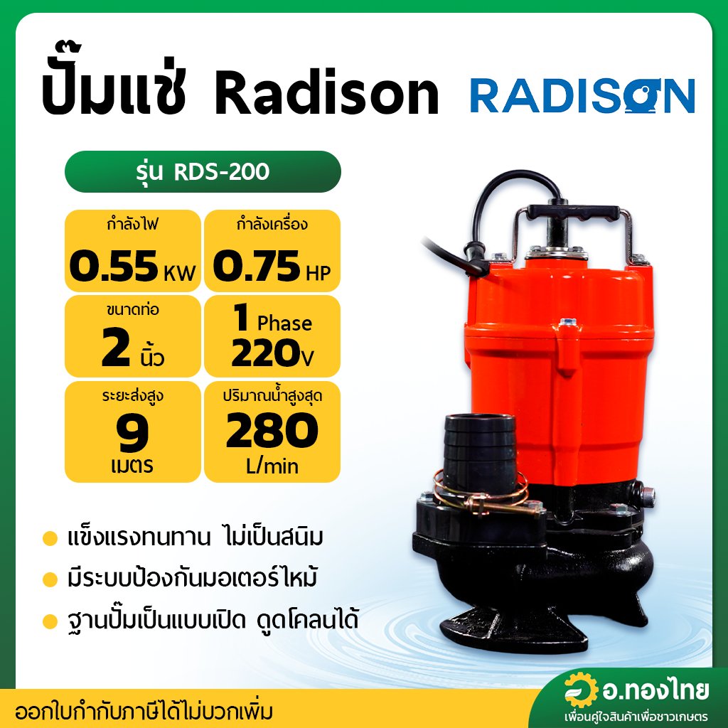 ปั๊มแช่ ไดโว่ ปั๊มดูดน้ำ ปั๊มจุ่ม 2 นิ้ว รุ่น : RDS-200 เรดิสัน (Radison)