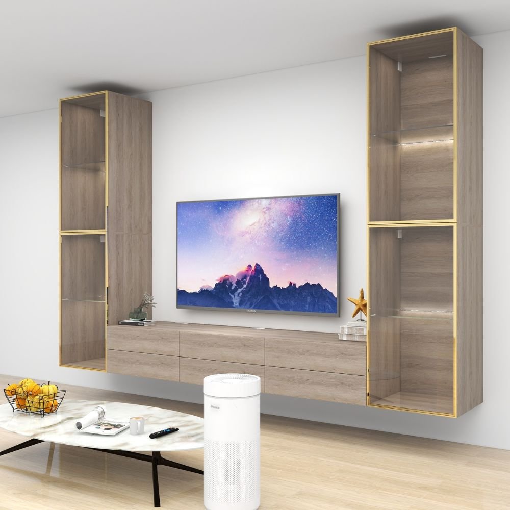 ชั้นวางทีวีรุ่น Super Easy สี Forrest Oak Grey ขนาด 3.6m สูง 2.4m