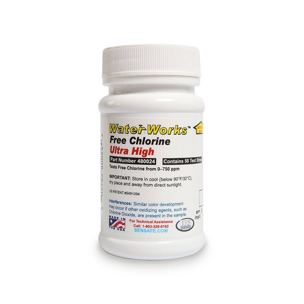 ชุดทดสอบคลอรีนอิสระในน้ำ 0-750 ppm (Chlorine free 50 strips Ultra High ...