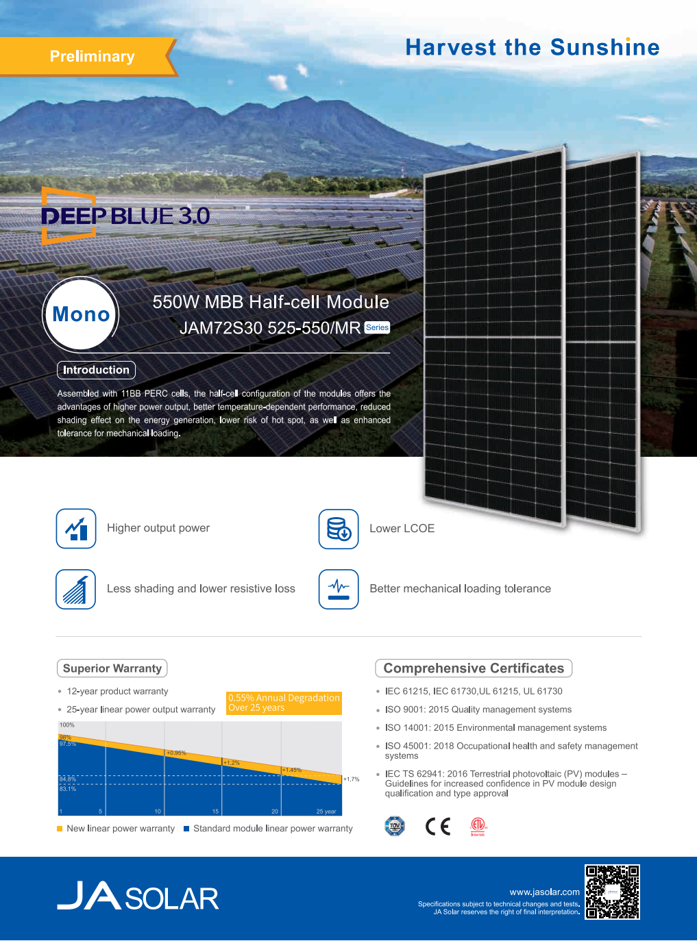 แผงโซล่าเซลล์ (Solar Panel) โมโน Half Cell ยี่ห้อ JA Solar 550W ชนิด P ...