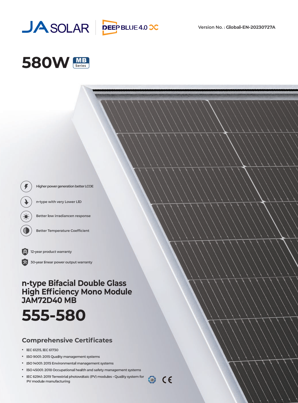 แผงโซล่าเซลล์ (Solar Panel) โมโน Half Cell ยี่ห้อ JA Solar 580W ชนิด N ...