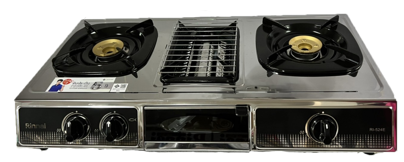 RInnai รุ่น RI-524E หัวเตาฝาทองเหลือง 2 หัวเตา 1 เตาย่าง