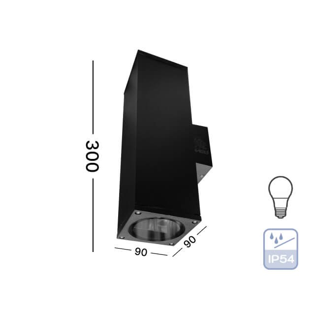 DNER โคมไฟติดผนัง ภายนอก ขั้ว E27 X2 ทรงเหลี่ยม กันน้ำ IP54 สีดำ