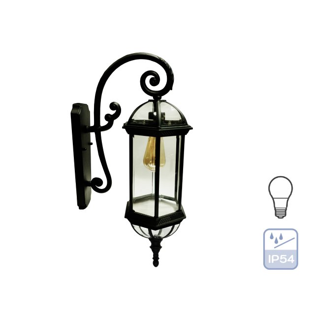 DNER โคมไฟติดผนัง ภายนอก ขั้ว E27 กันน้ำ IP54 สีดำ