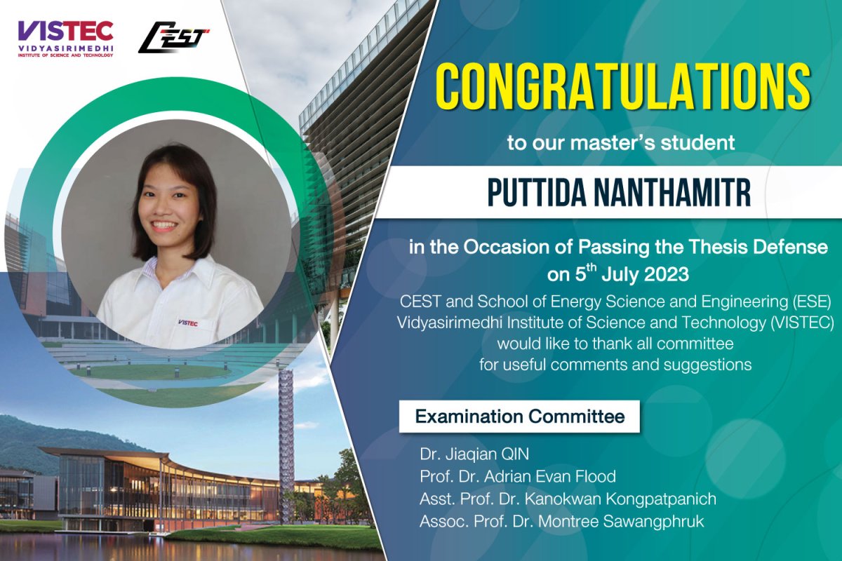 CONGRATULATIONS !!! to our master’s student Ms. Puttida Nanthamitr - cestvistec