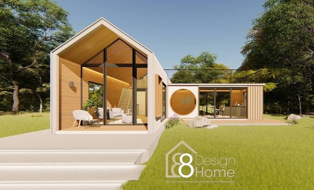 Nordic L-shaped house with roof terrace on top