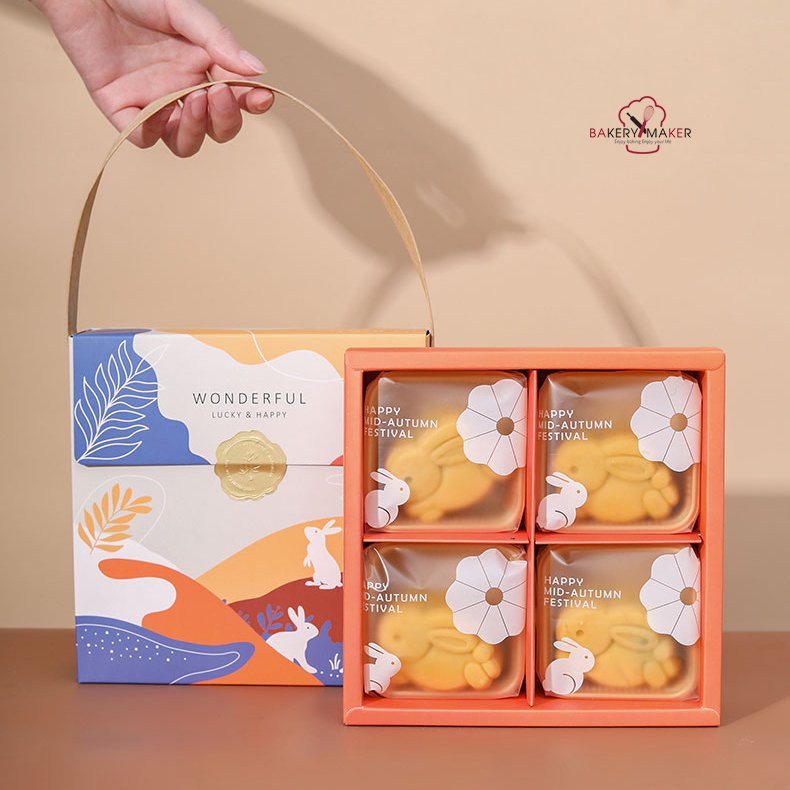 กล่องหูหิ้ว Wonderful Happy And Lucky 4 ช่อง 5 ใบ Bakerymakershop