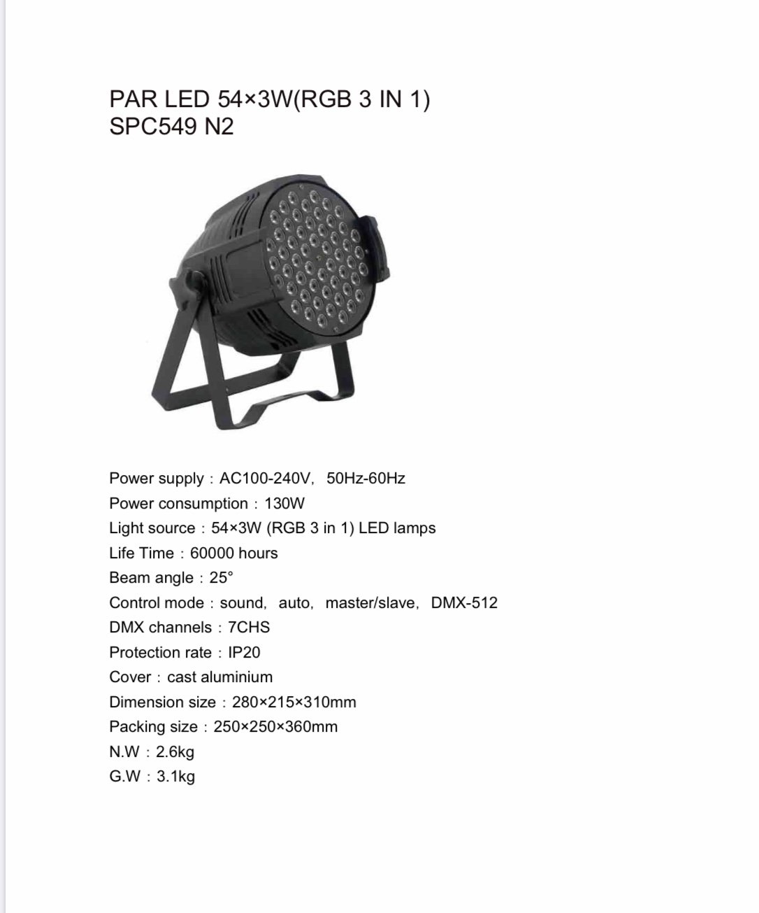 PAR LED 54(3IN1) SPC549 N2 - tprojectlight