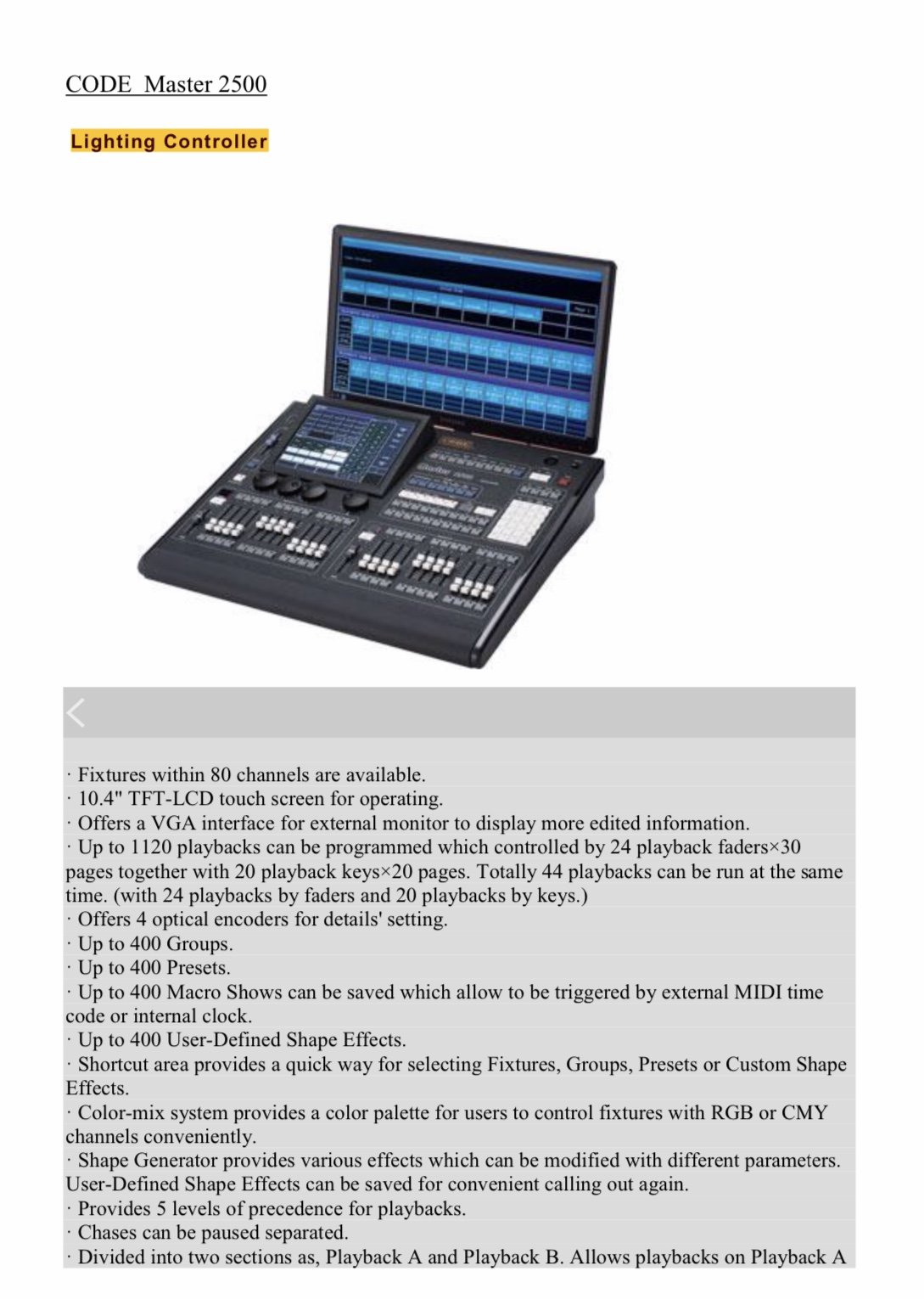 CODE MASTER 2500 - tprojectlight