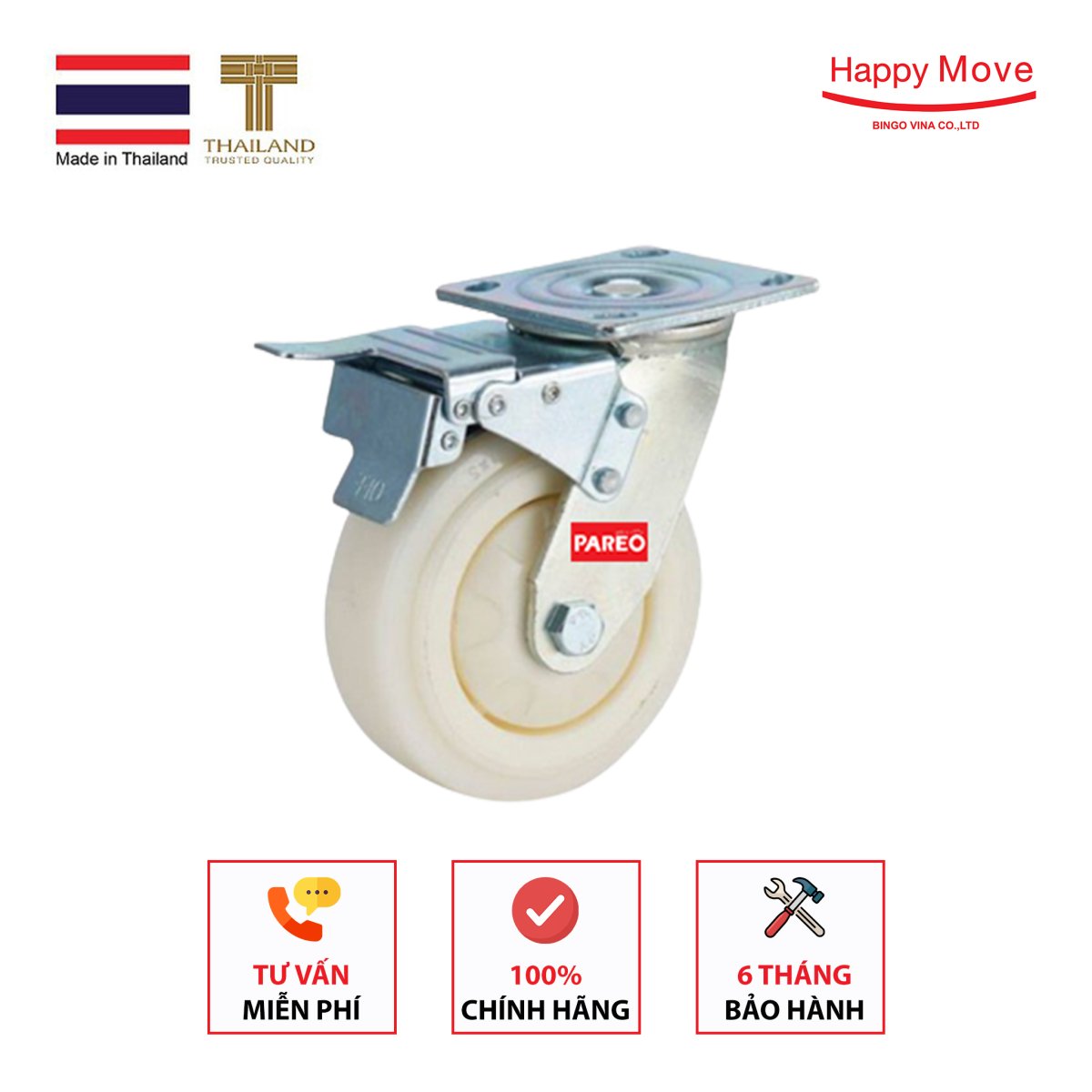 Bánh xe nhựa PP trắng tải nặng càng xoay khóa, bánh xe công nghiệp, bánh xe tải nặng - Pareo ...