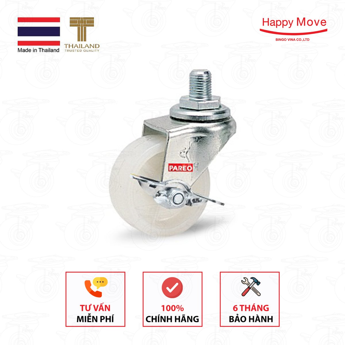 Bánh xe nylon(PA) tải nhẹ cọc vít xoay khóa, bánh xe nội thất, bánh xe nhựa trắng – PAREO ...