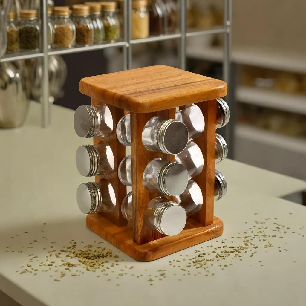 ROTATABLE 12-BOTTLE GLASS SPICE RACK