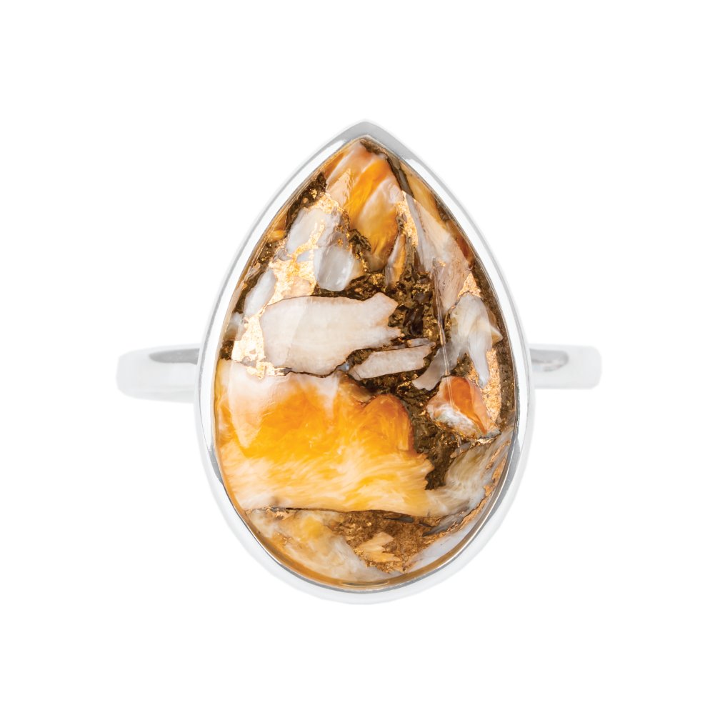Sterling Silver Orange Spiny Oyster Shell Solitaire Ring