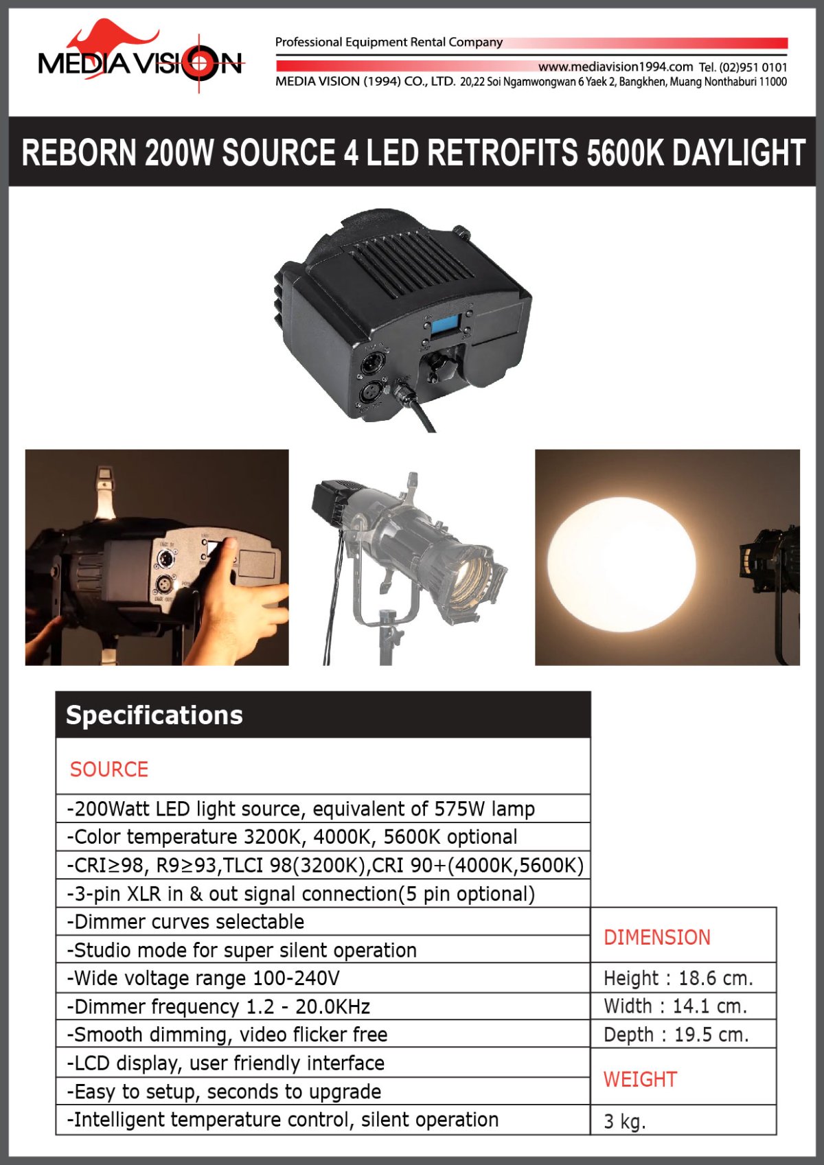 REBORN 200W SOURCE 4 LED RETROFITS 5600K DAYLIGHT - mediavision1994