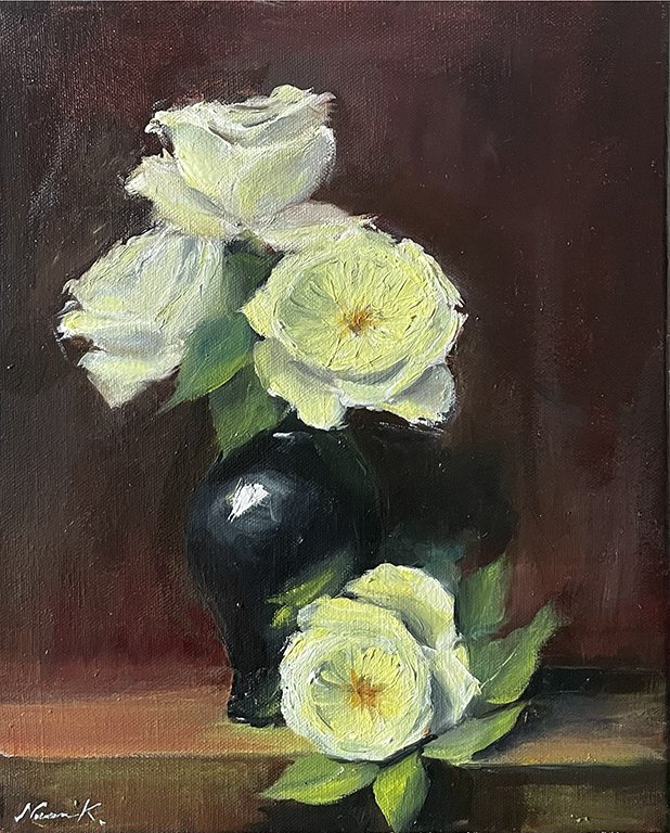 oil on canvas still life painting -rose