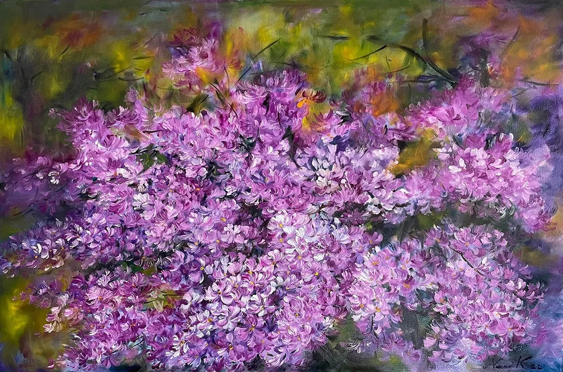 oil on canvas flower painting purple color