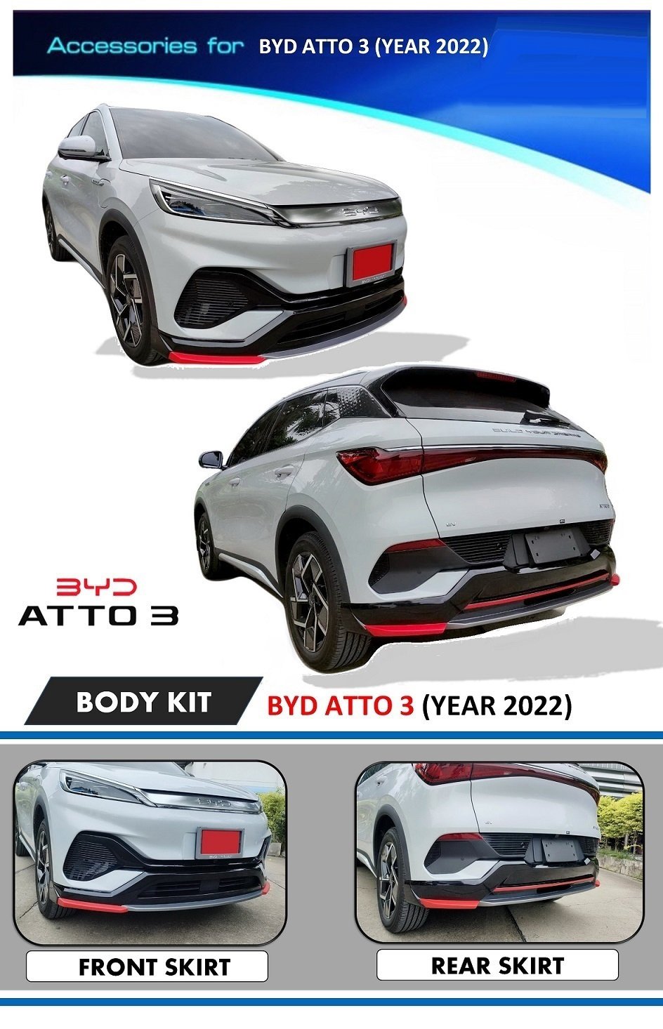10.Body Kit Front Skirt+Rear Skirt BYD ATTO3 (YEAR 2022) - kawitaauto4x4