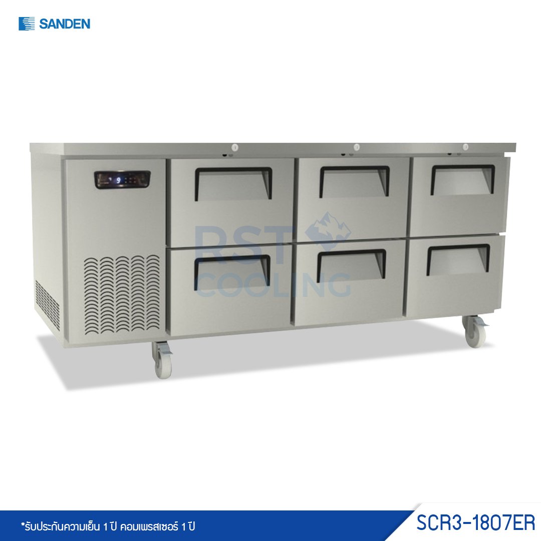 ตู้แช่เย็นเคาน์เตอร์สแตนเลส 6 ลิ้นชัก Sanden รุ่น SCR3-1807EI