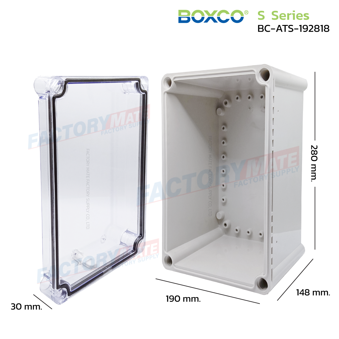 BC-ATS-192818 Boxco กล่องพลาสติกกันน้ำ/กันฝุ่น IP66/67(190x280x180 mm.)