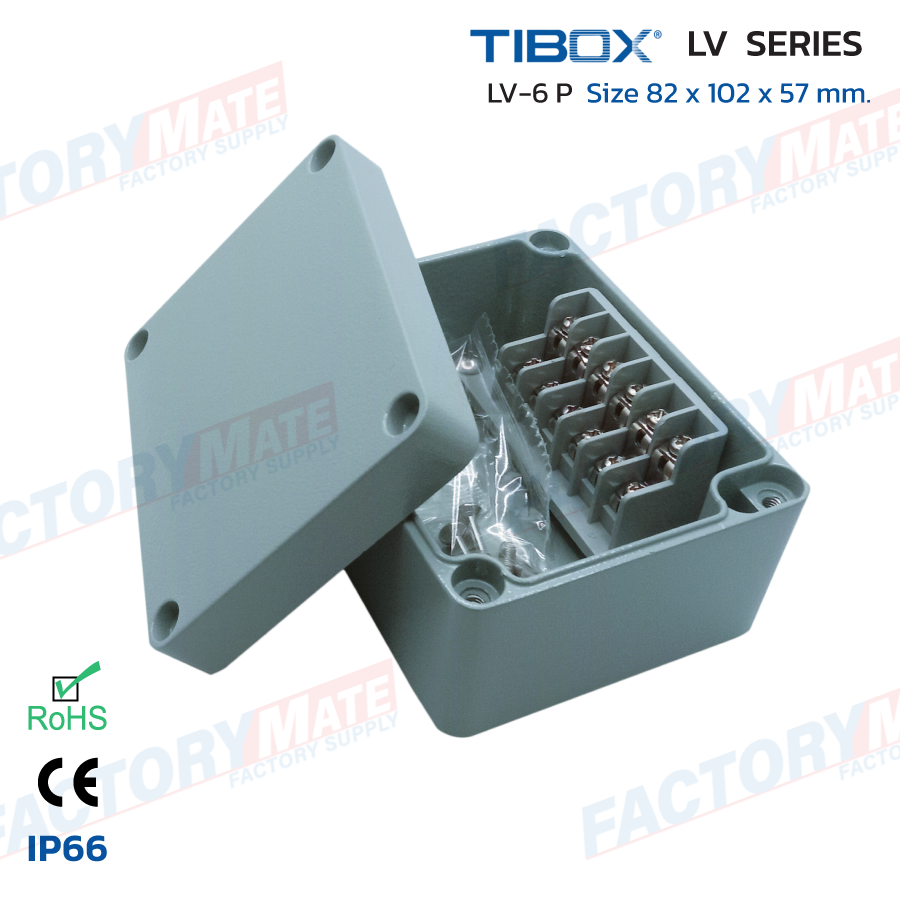 กล่องเทอร์มินอลอลูมิเนียมกันน้ำ Tibox LV-6P Aluminium Terminal Block Box - factorymate