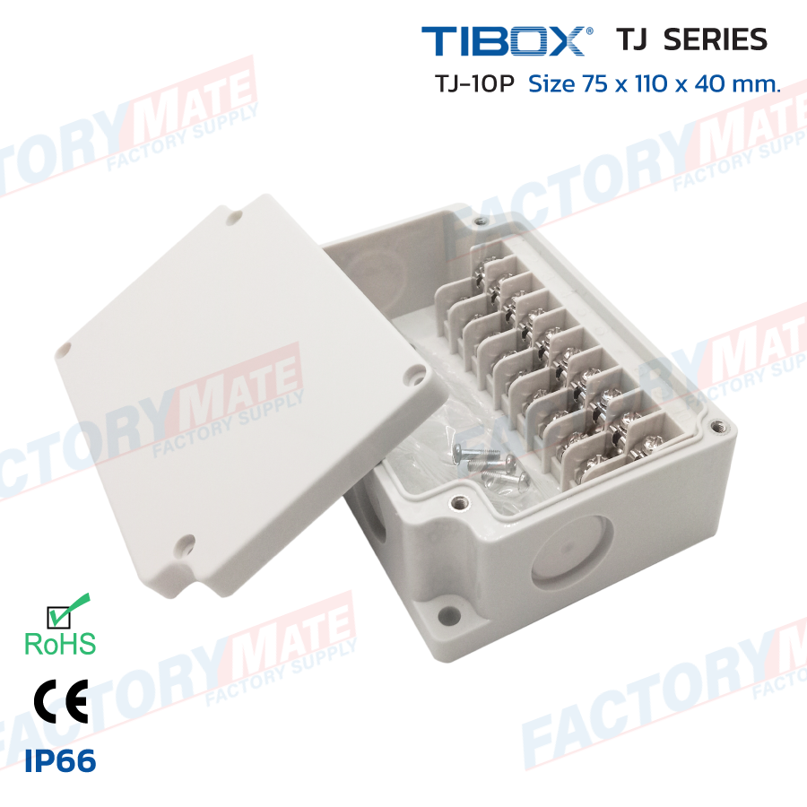 TIBOX TJ-10Pกล่องเทอร์มินอลพลาสติกกันน้ำIP66, Plastic Terminal Block ...