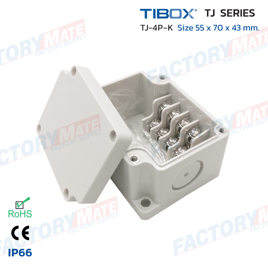 TIBOX TJ-4P-K กล่องเทอร์มินอลพลาสติกกันน้ำIP66, Plastic Terminal Block ...