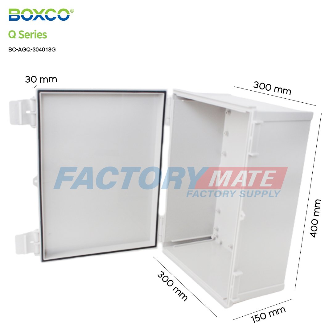 BC-AGQ-304018G | กล่องพลาสติกกันน้ำ/กันฝุ่น พร้อมเพลทพลาสติก - factorymate