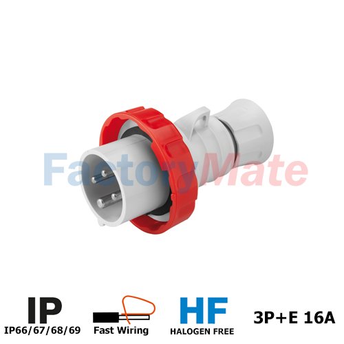 GW60030FH STRAIGHT PLUG HP - IP66/IP67/IP68/IP69 - 3P+E 16A 380-415V 50/60HZ - RED - 6H - FAST ...