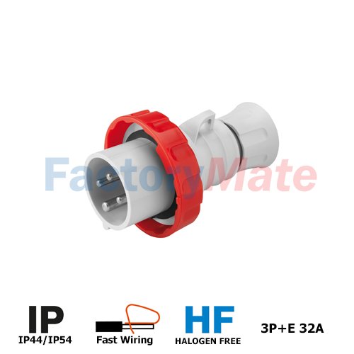 GW60041FH STRAIGHT PLUG HP - IP66/IP67/IP68/IP69 - 3P+E 32A 380-415V 50/60HZ - RED - 6H - FAST ...